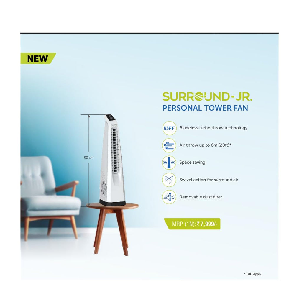 Symphony Surround JR Bladeless Tower Fan | Safe & Quiet Cooling