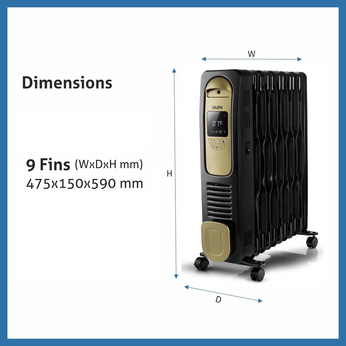 Glen HA7013DOR9 9-Fin 2000W Oil Filled Heater | Mahajan Electronics