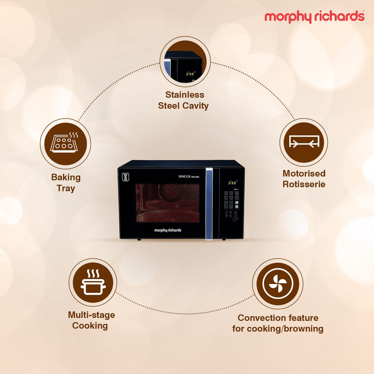 Shop Morphy Richards 30 MCGR Deluxe 30L Convection Microwave Oven with Motorised Rotisserie, 200 ...