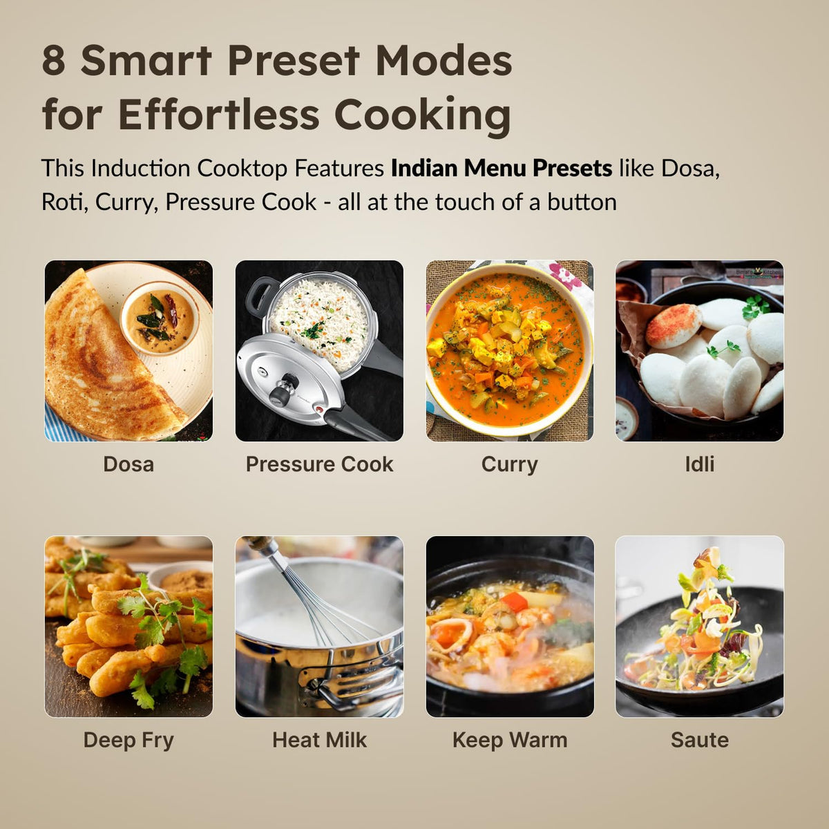 Prestige PIC 20 1600W Induction Cooktop with 4KV Surge Protection & 8 ...