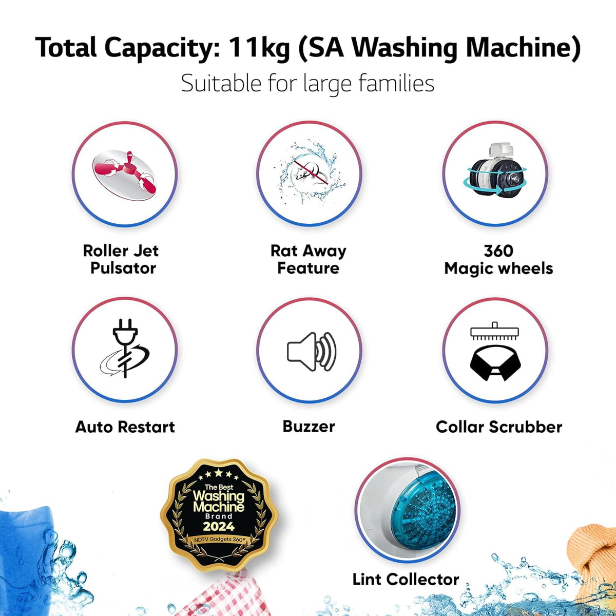 Shop LG 11 Kg 5 Star Semi-Automatic Top Load Washer - Middle Black
