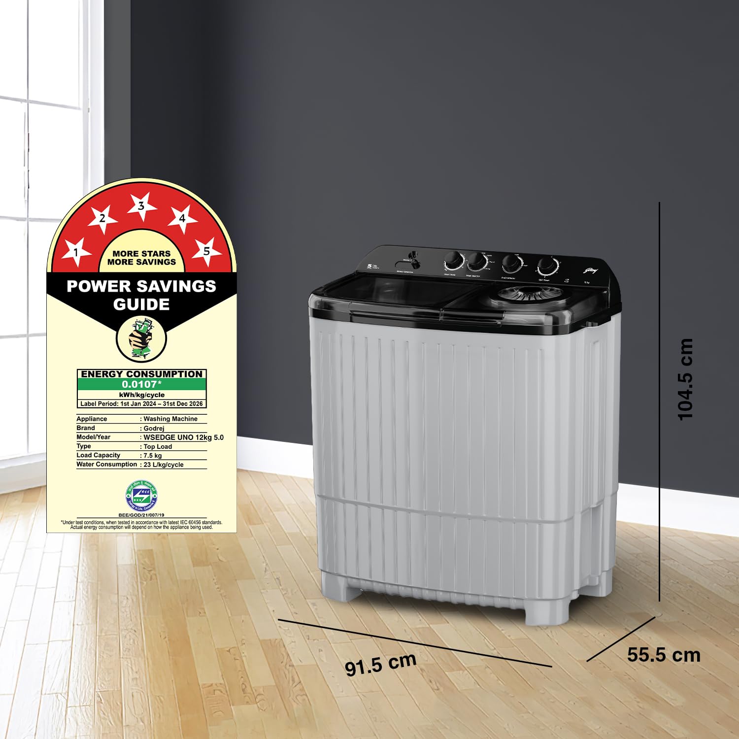 Buy Godrej WS EDGE UNO 120 5.0 PB4 MIGR 12kg Semi-Automatic Top Load Washer