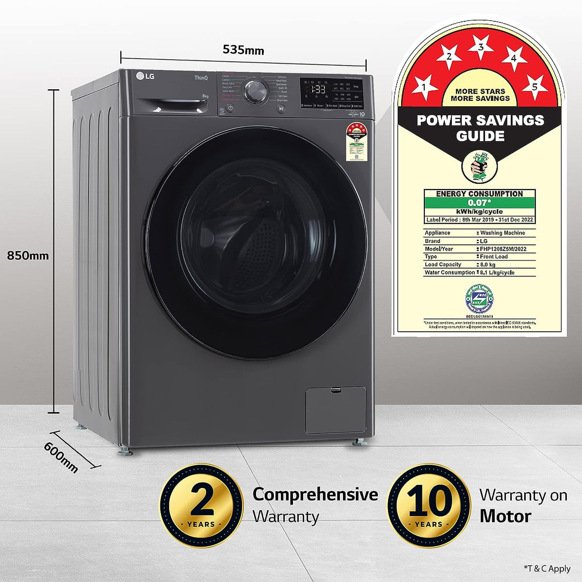 LG FHP1208Z5M 8 Kg 5 Star Front Load Washing Machine | AI DD, Steam ...