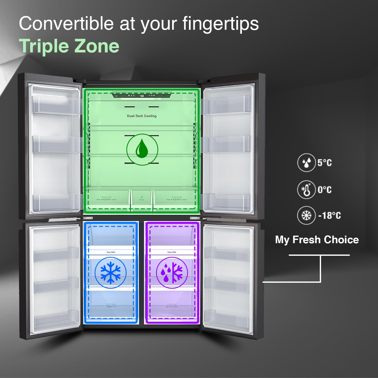 Godrej RM EONVELVET 685 RIT GR BK 670 L Multi Door, Triple Zones with