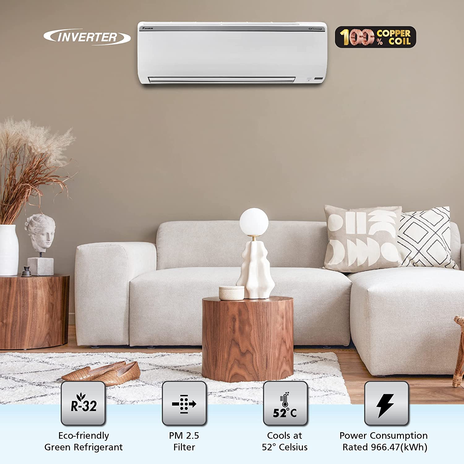 Daikin 1 5 Ton 3 Star Split Inverter Ac With Pm 2 5 Filter White Ft